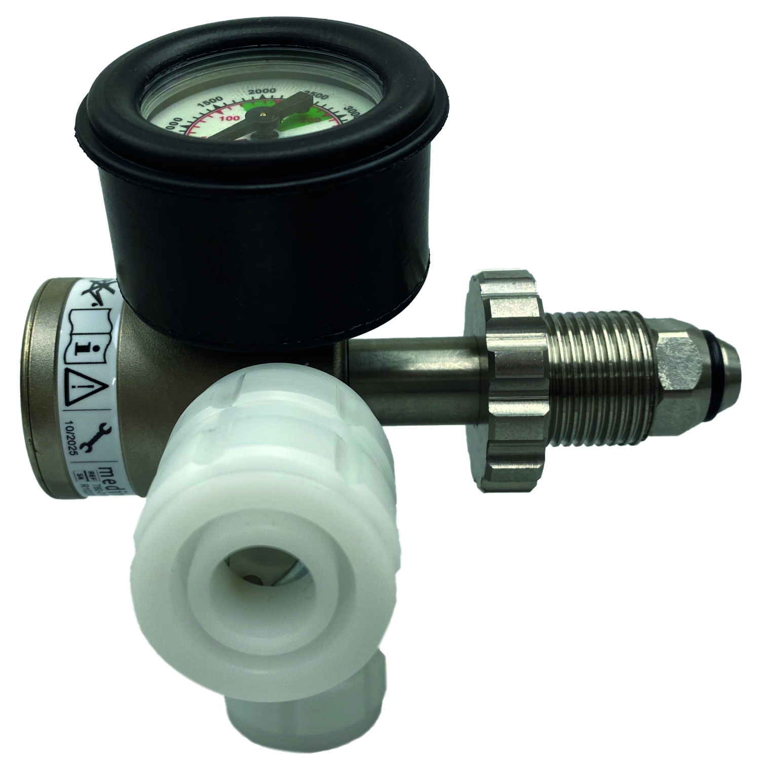 Oxygen Regulator, Bullnose Inlet, 1 x BS Schrader - Meditech