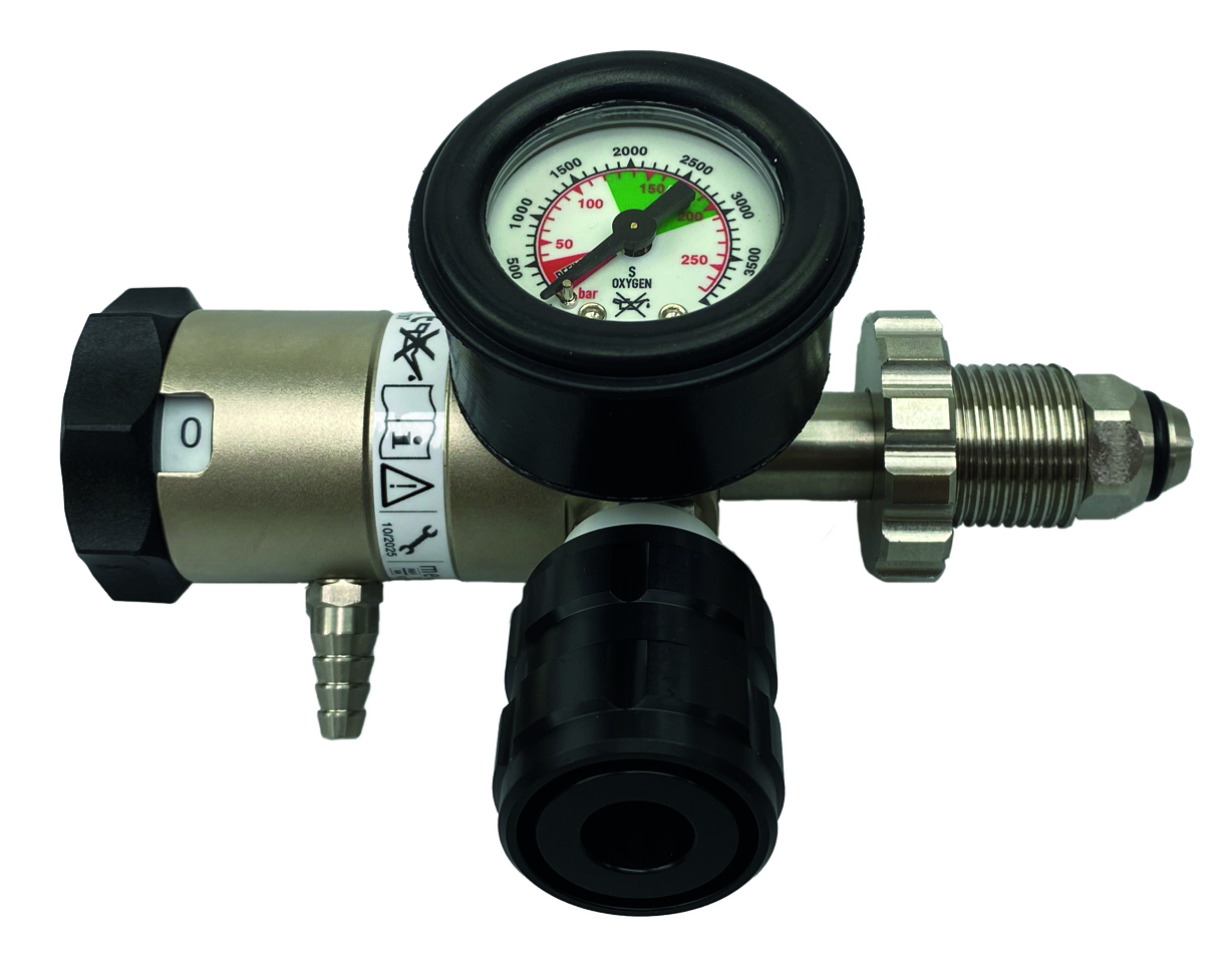 Oxygen Regulator, Bullnose Inlet, 1 x BS Schrader, Therapy - Meditech