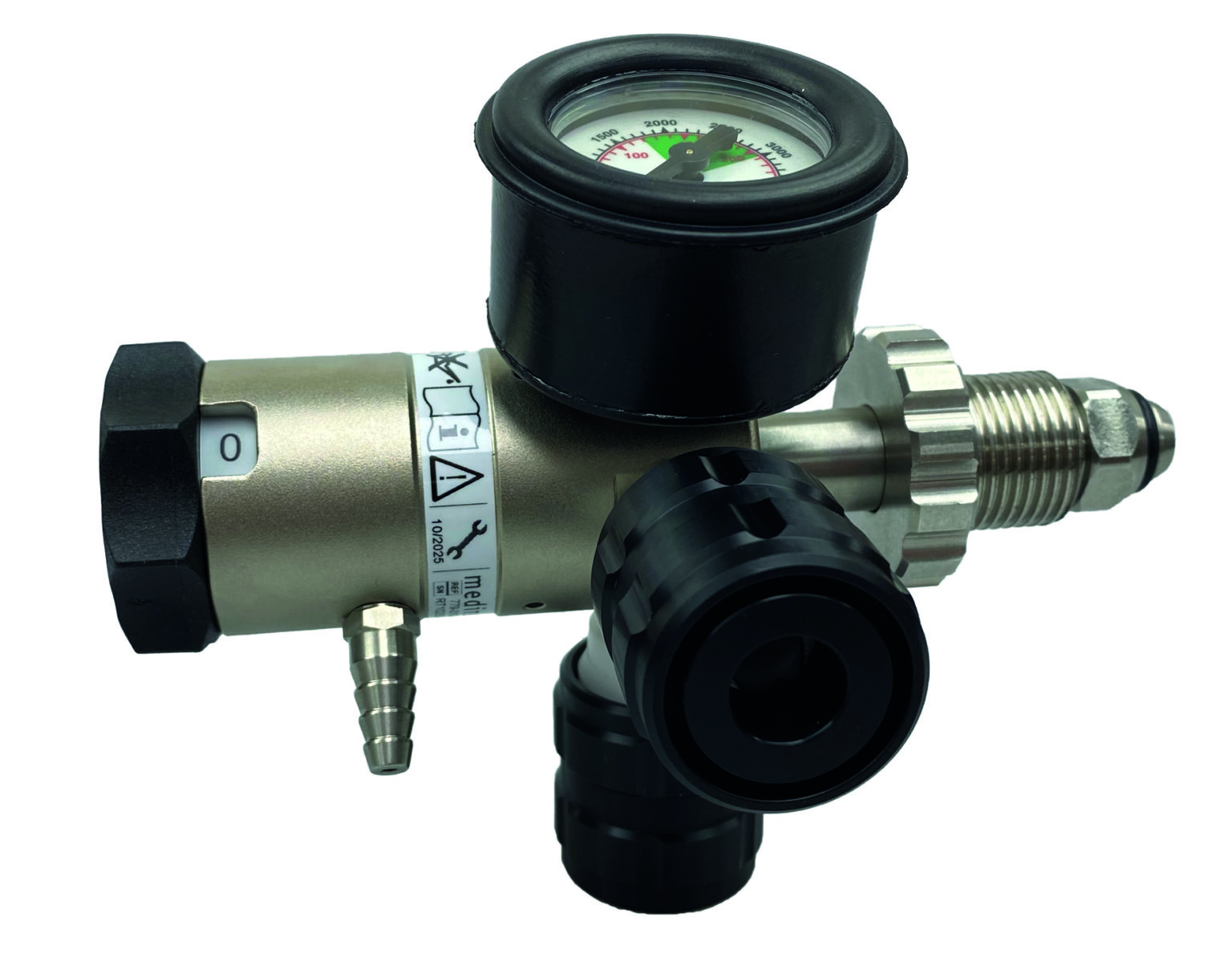 Oxygen Regulator, Bullnose Inlet, 2 x BS Schrader, Therapy - Meditech