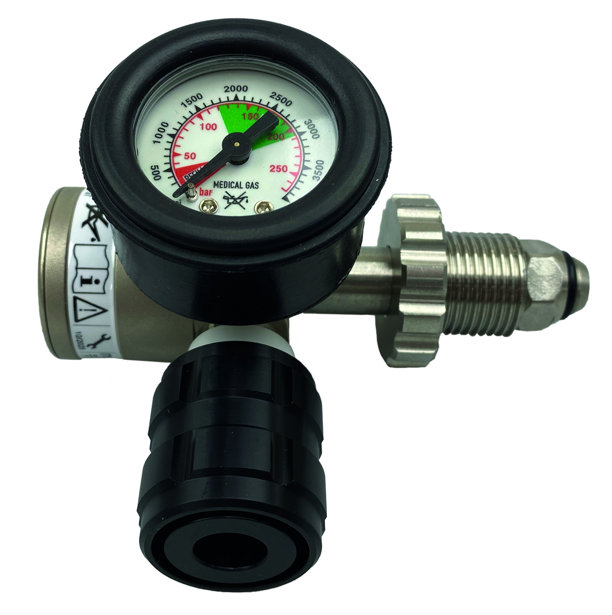 Oxygen Regulator, Bullnose Inlet, 1 x BS Schrader - Meditech